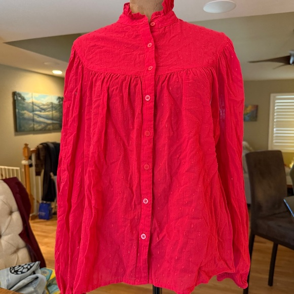 Chaps | Tops | Chaps Bright Red Metallic Holiday Christmas Blouse ...